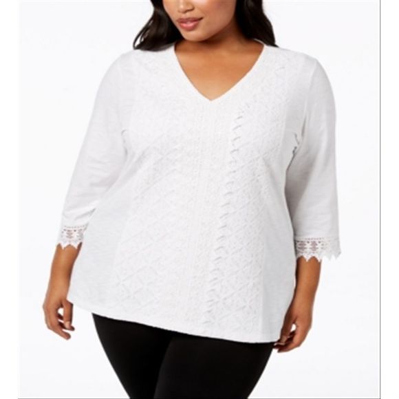 JM Collection | Tops | Jm Collection Womens Plus Lace Trim Tunic White ...